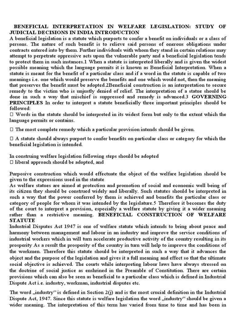 Interpreation of Welfare Legislation (5.9) | PDF | Law