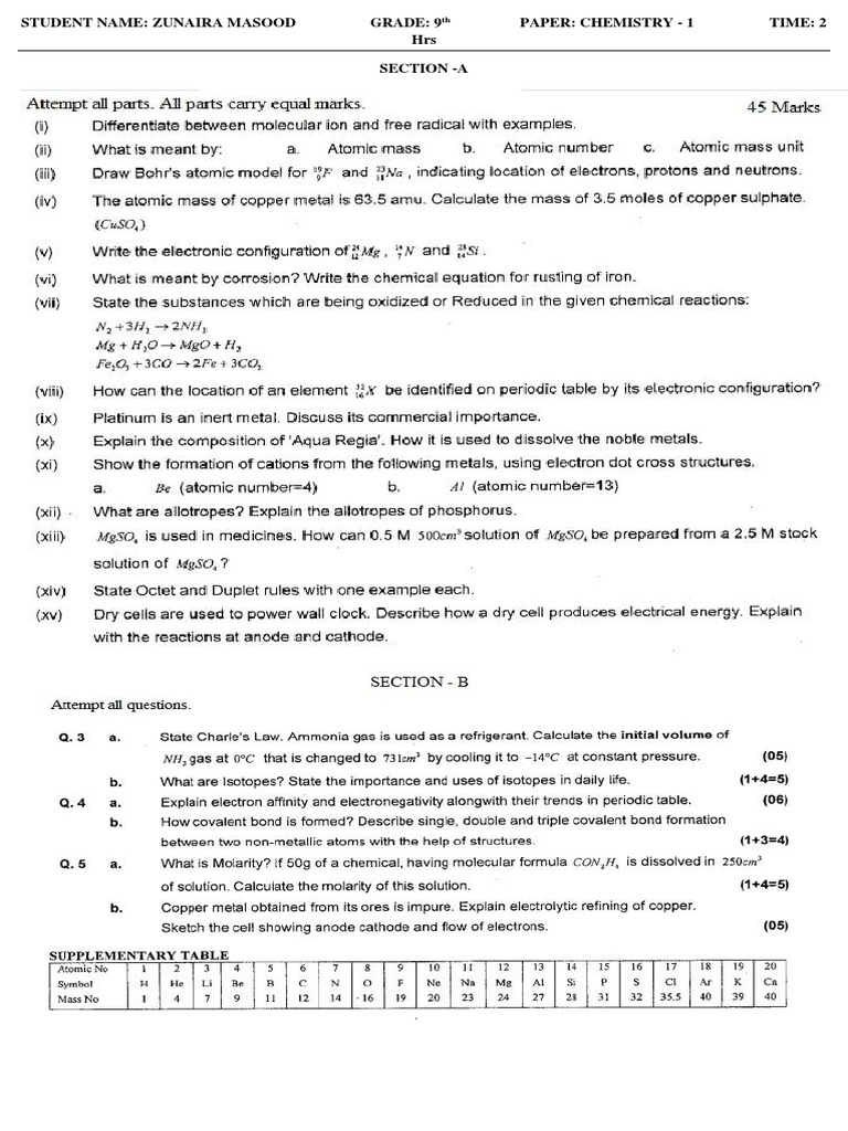 Chem Paper 1 (Fed) | PDF