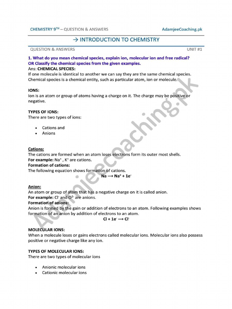 Notes - 9th - Ch1 - Introduction To Chemistry - Adam | PDF Notes - 9th - Ch1 - Introduction To Chemistry - Adam | PDF