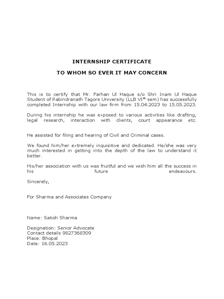 Internship Certificate Farhan | PDF