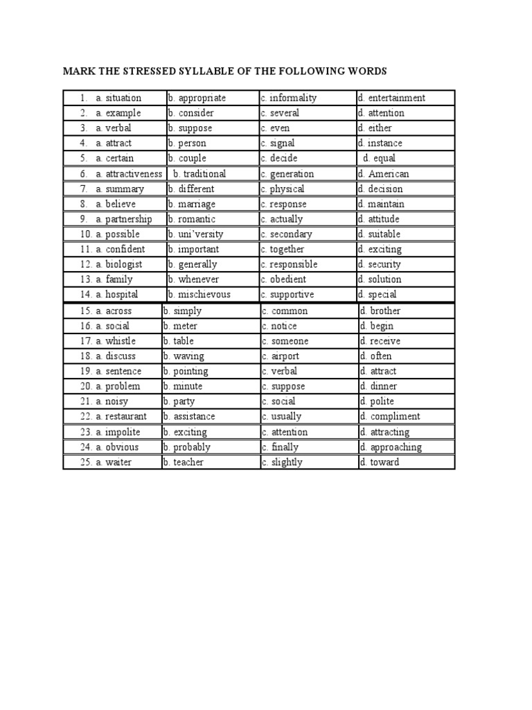Word Stress Practice | PDF