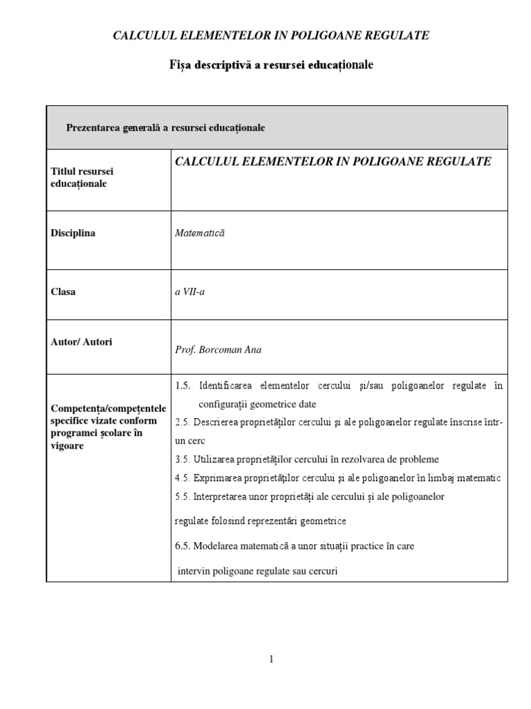 Fisa Descriptiva Poligoane Regulate | PDF
