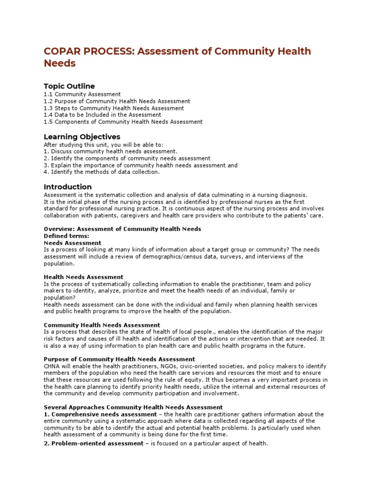 Community Health Needs Assessment Steps | PDF | Needs Assessment ...