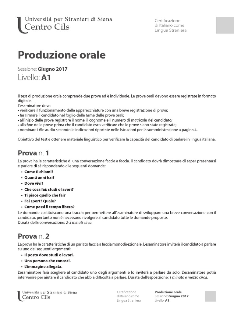 Produzione Orale A1 | PDF