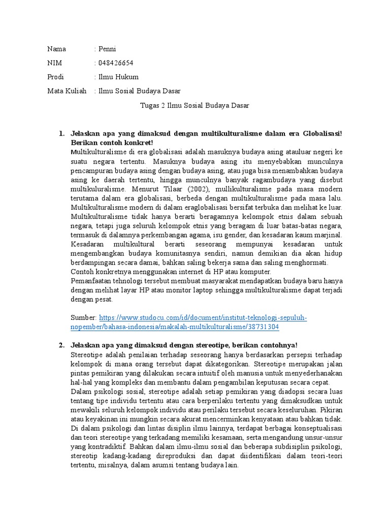 Tugas 2 Ilmu Sosial Budaya Dasar | PDF