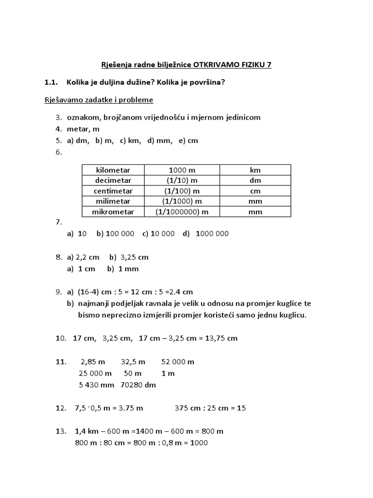 Rješenja Radne Bilježnice OTKRIVAMO FIZIKU 7 - NOVO | PDF