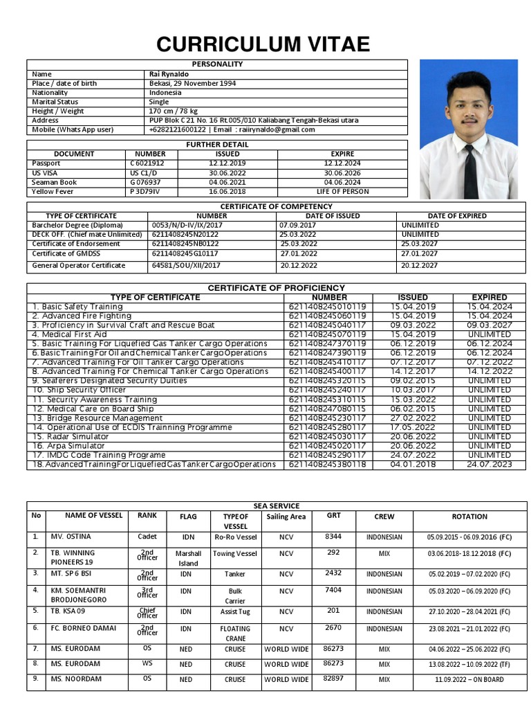 Cv. Rai Rynaldo Februari 2023 | PDF | Ships | Watercraft