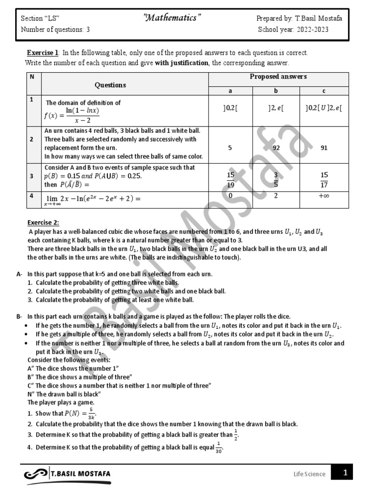 LS Sample Exam | PDF | Probability | Dice