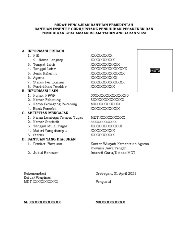 Surat Pengajuan Bantuan Pemerintah Insentif | PDF | Ilmu Sosial