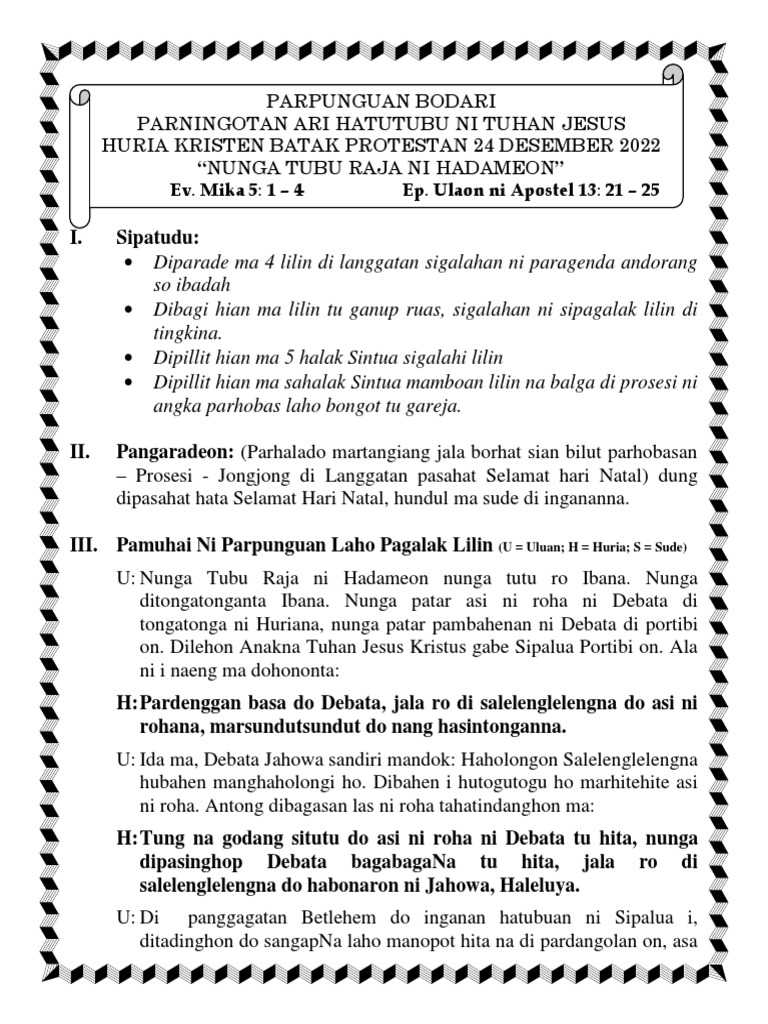 Acara Natal Umum 24 Desember 2022 Bahasa Batak | PDF