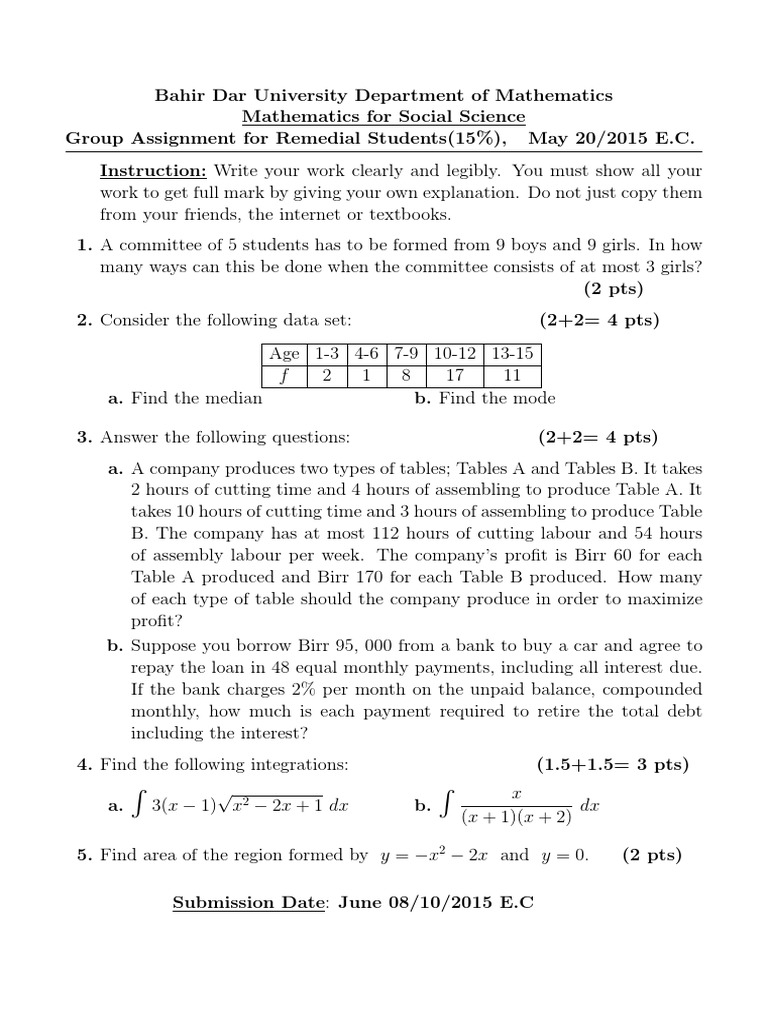 Maths Remedial For Social Sciences-Assignment | PDF