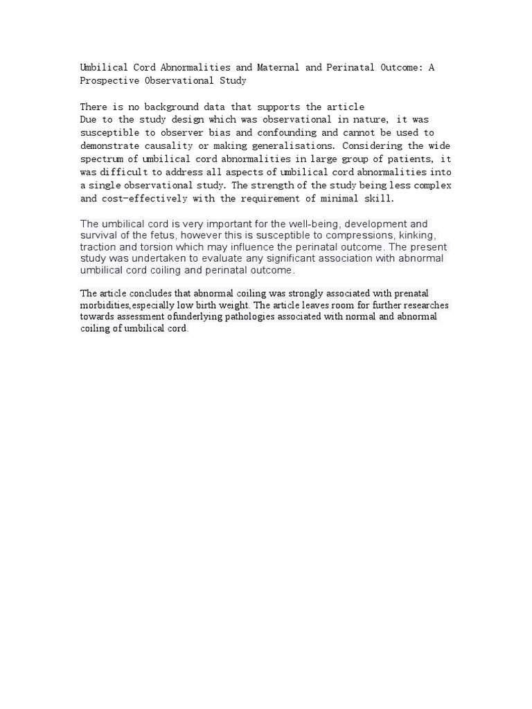 Umbilical Cord Abnormalities and Maternal and Peri | PDF