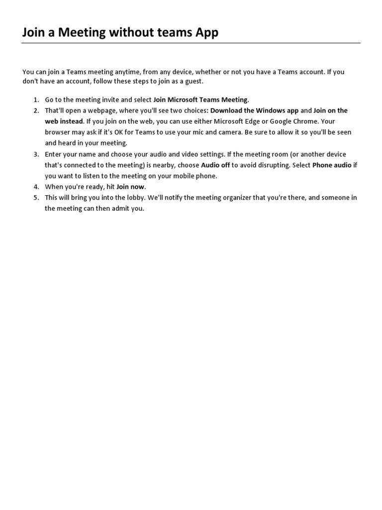 Join Meeting Without Teams App | PDF