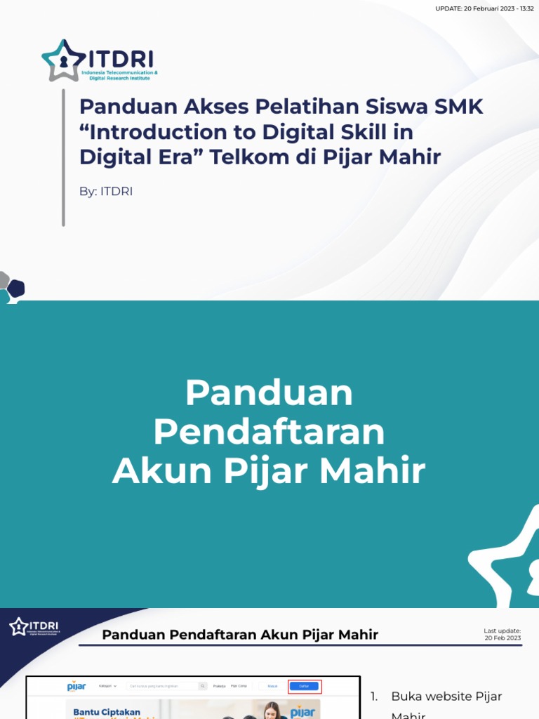 Panduan Akses Training SIswa SMK Pijar Mahir & MyDigilearn | PDF