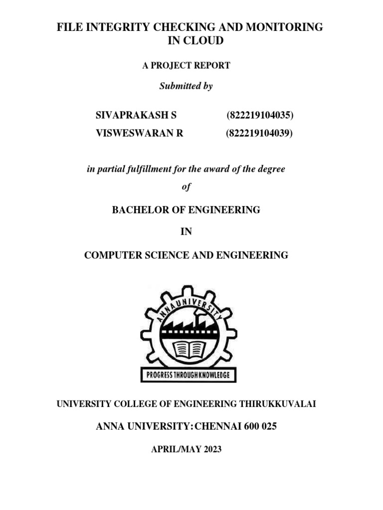 File Integrity Checking and Monitoring in Cloud Final Report | PDF