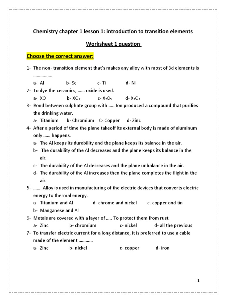 Chemistry Chapter 1 Lesson 1 3rd Senor Worksheet 1 Questions | PDF ...