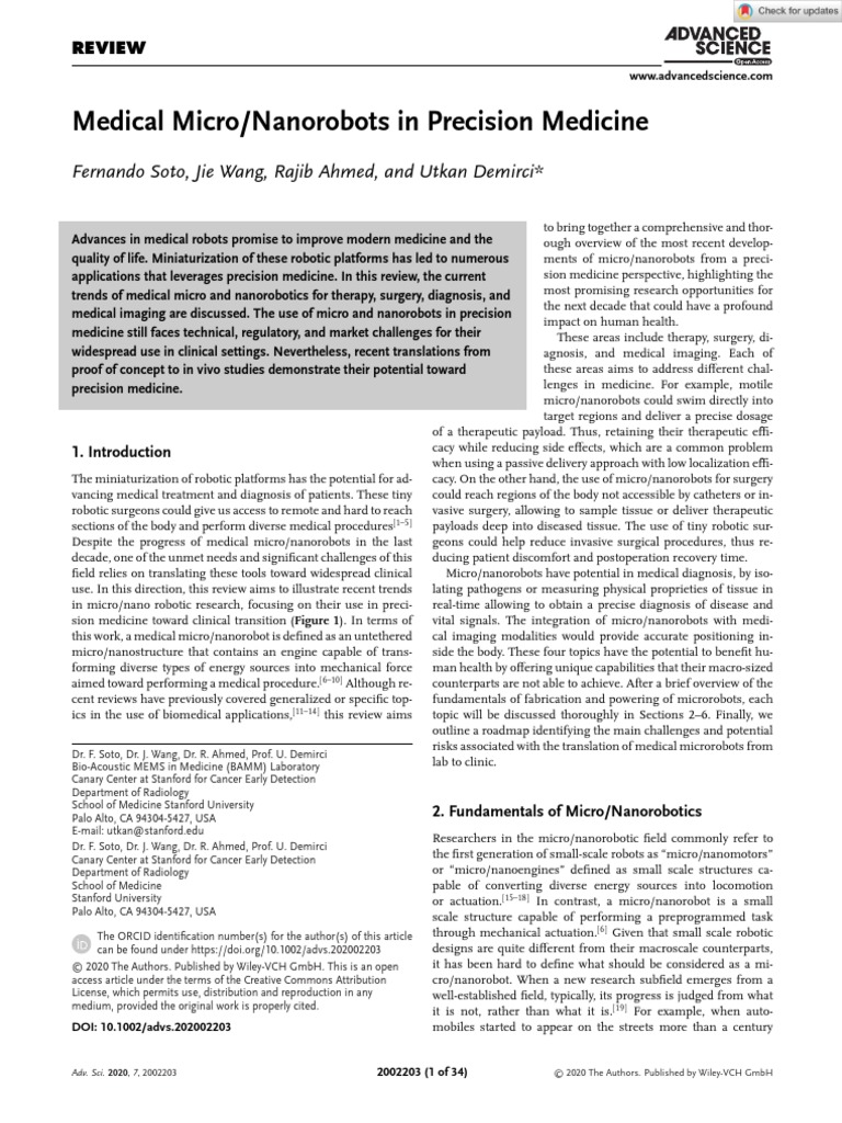 Medical Micro Nanorobots in Precision Medicine | PDF