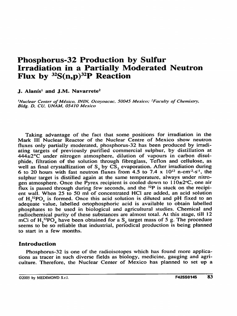 Phosphorus-32 Production via Neutron Irradiation | PDF
