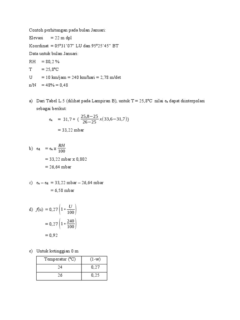 4 Contoh Perhitungan ETo Pada Bulan Januari | PDF