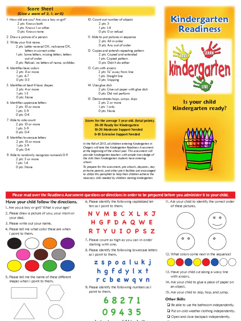GC Kindergarten Readiness Assessment | PDF