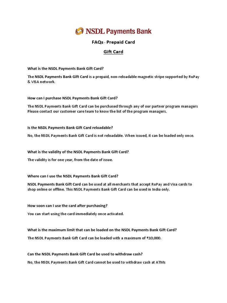 NSDLPB PrePaidGiftCard | PDF