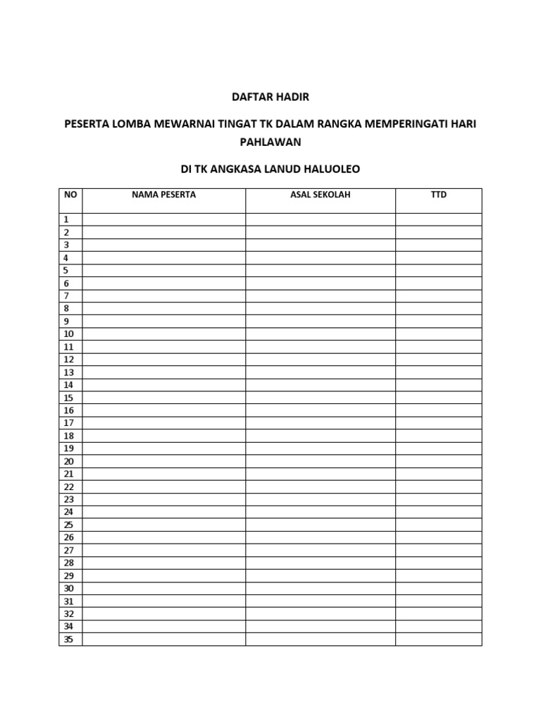 Daftar Hadir Lomba | PDF