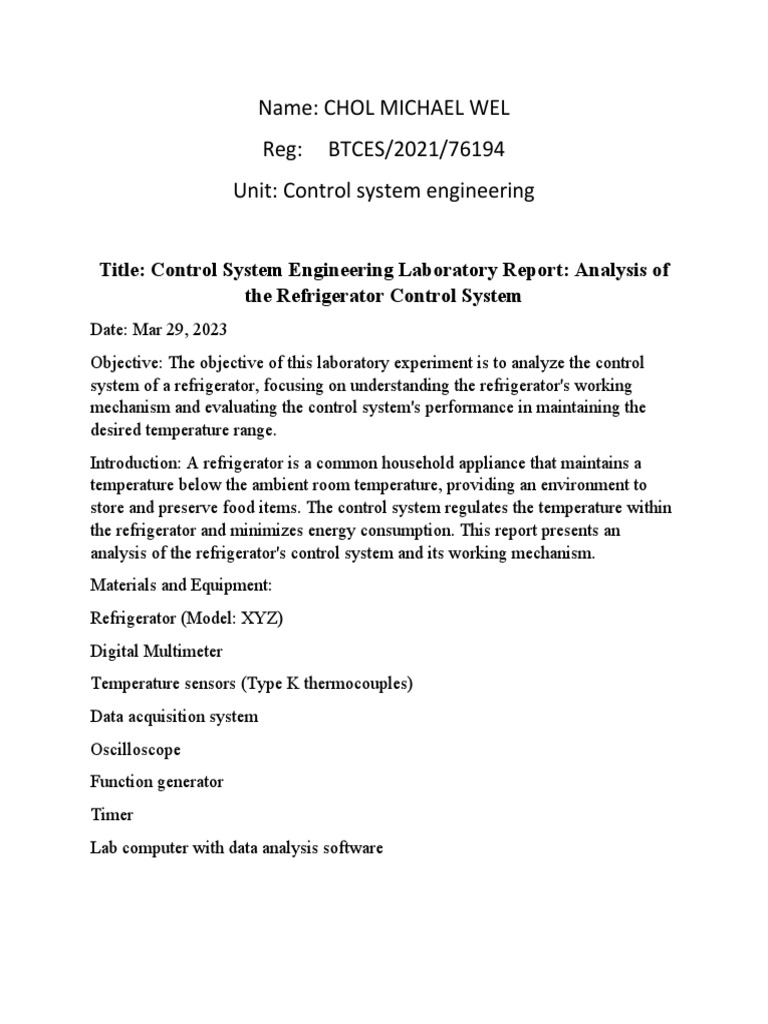 Control System Lab Report | PDF
