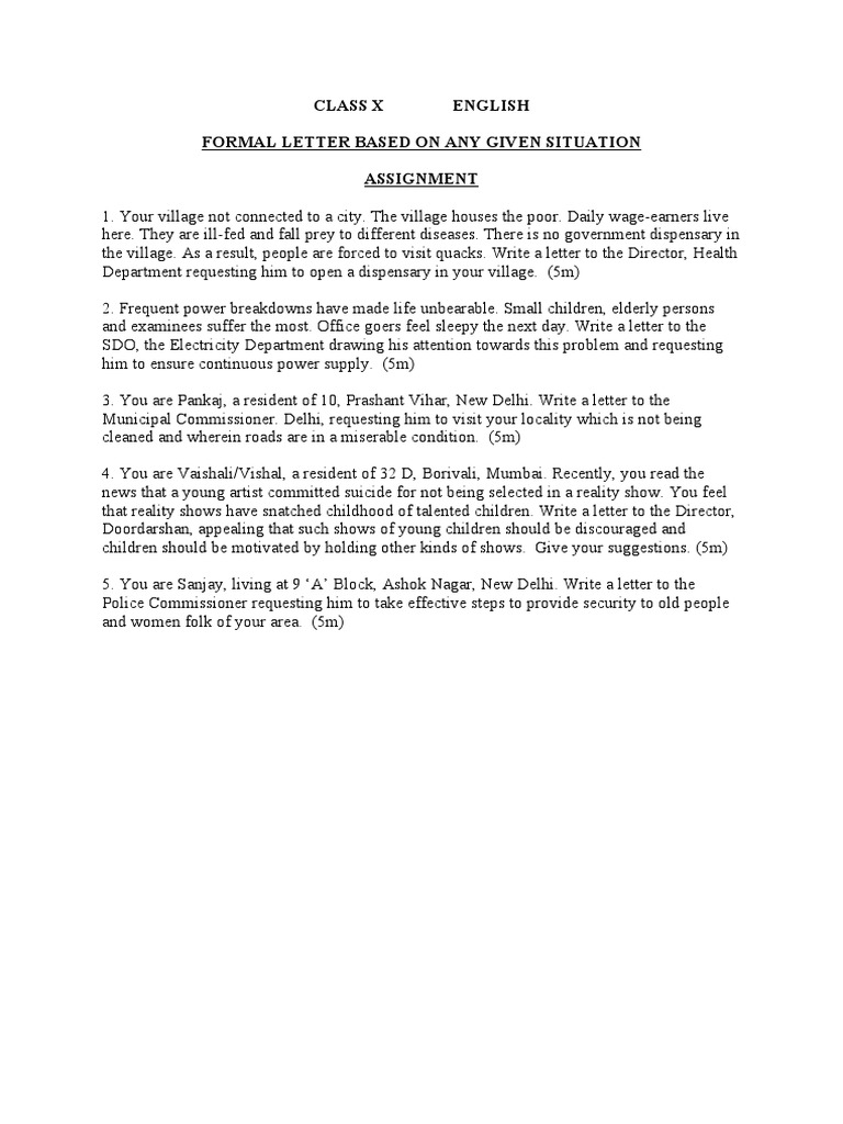 Formal Letter Writing Assignments | PDF