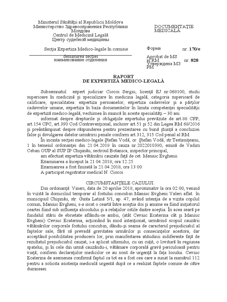 Raport Expertiza Medico Legala | PDF