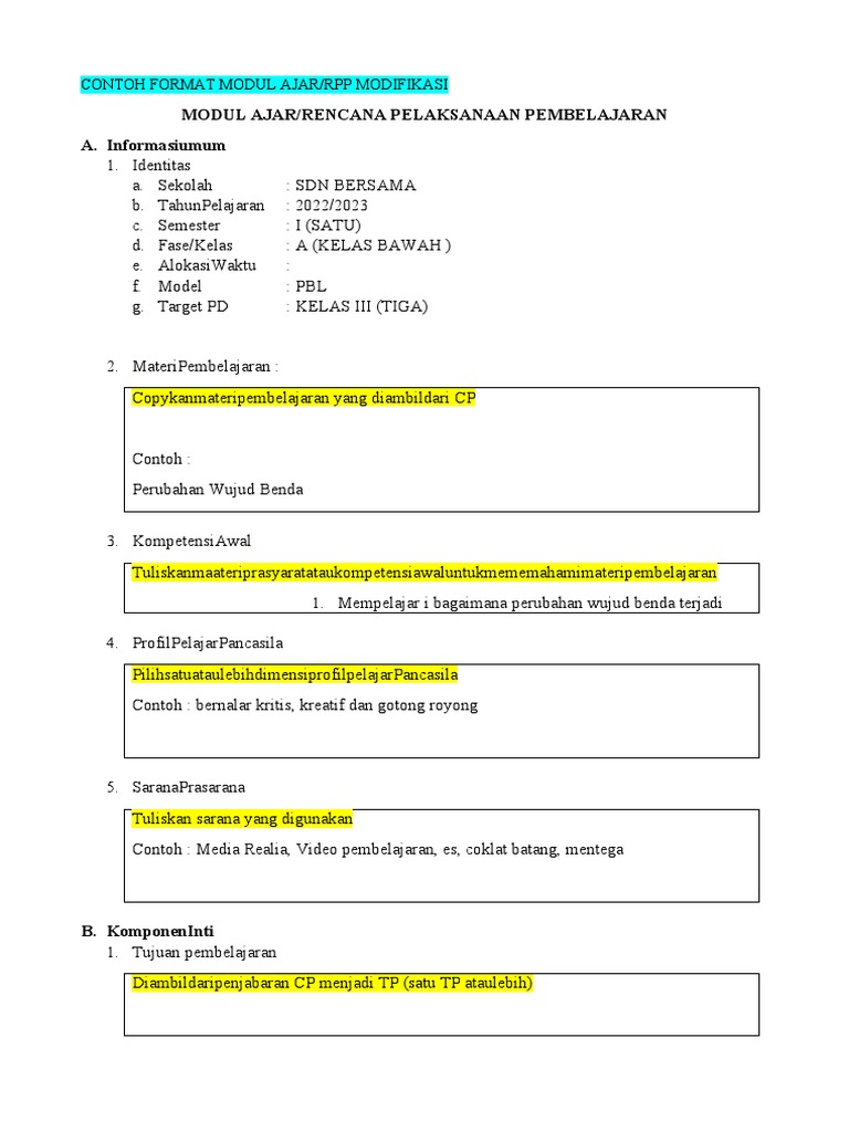 Contoh Format Modul Ajar | PDF