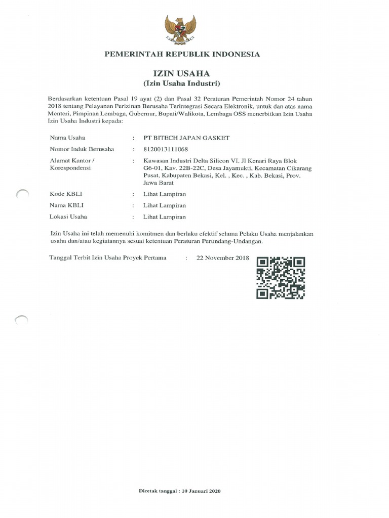 Izin Usaha Industri | PDF