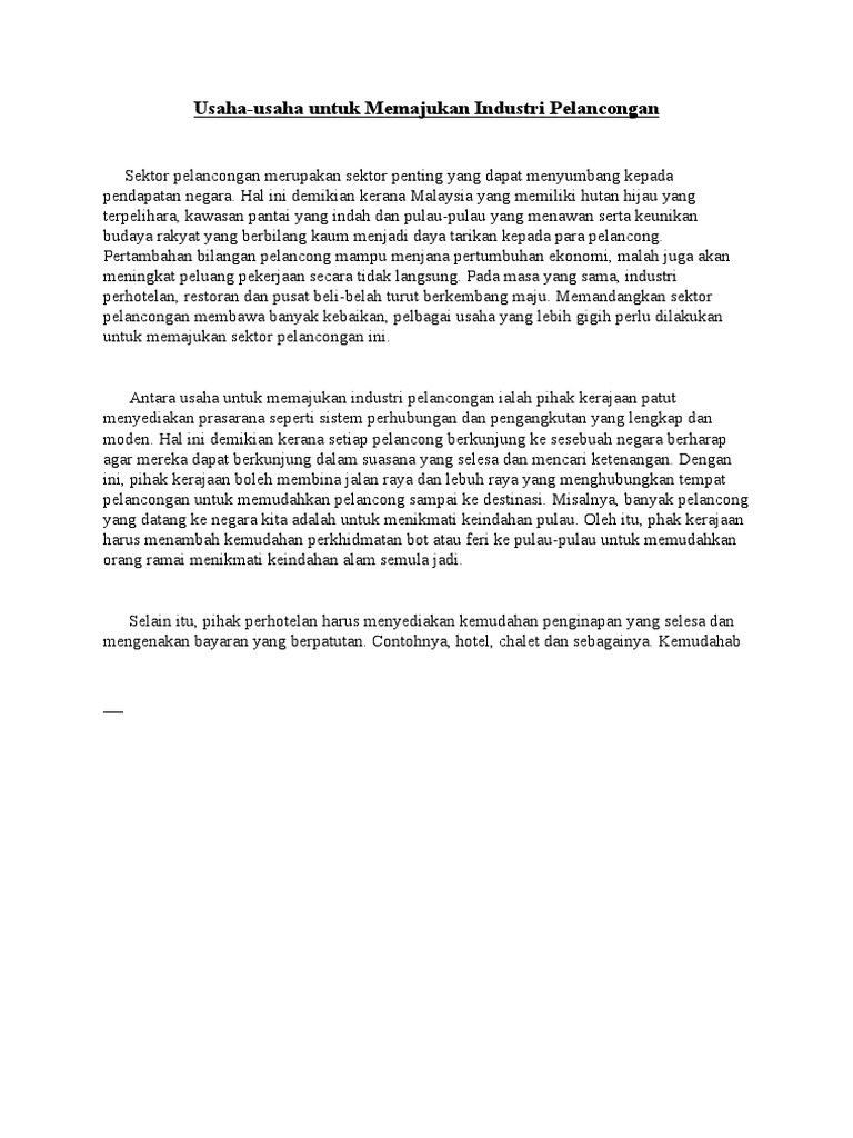 Contoh Karangan Tingkatan 2 - Usaha-Usaha Untuk Memajukan Industri ...