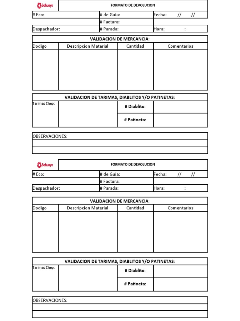 Formato Devolucion | PDF