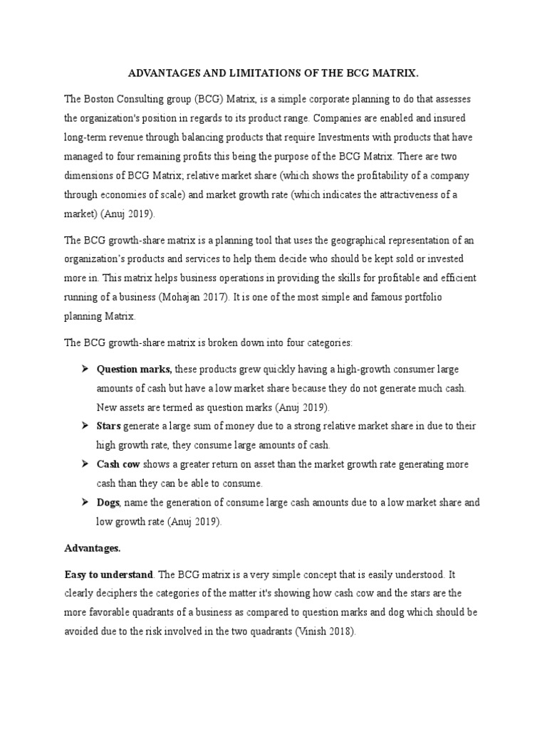 BCG Matrix: Advantages and Limitations | PDF
