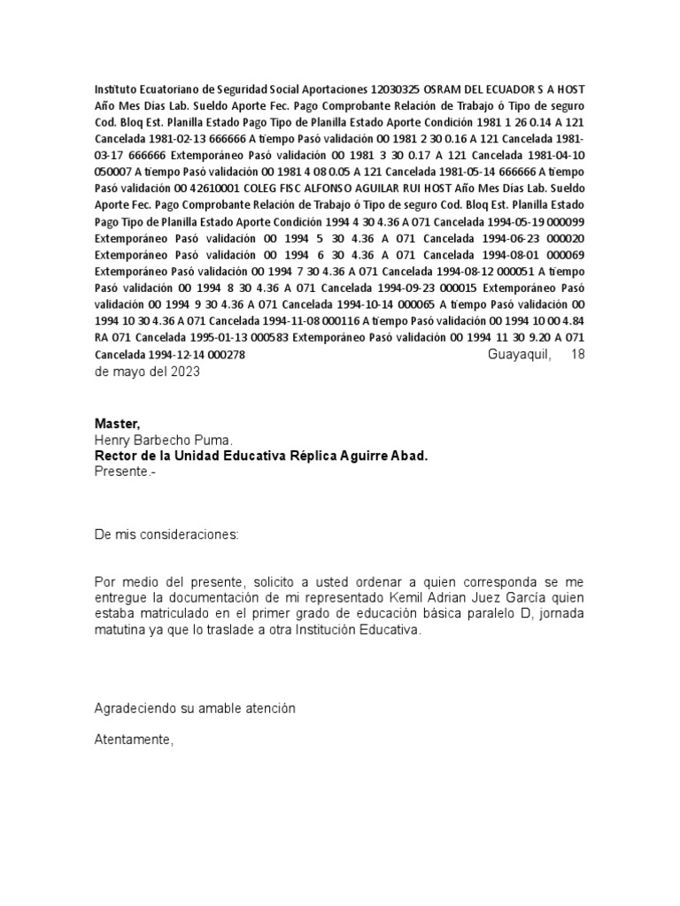 Carta de Traslado | PDF