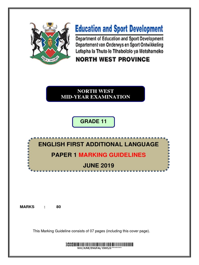 English GR 11 FAL MEMO Paper 1 | PDF