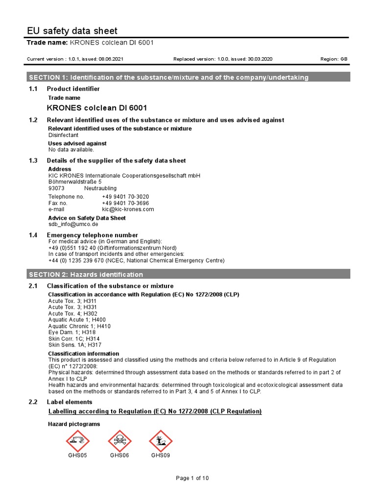 KRONES Colclean DI 6001 - 760611 - GB - EN - V-1.0.1 - SDB | PDF ...