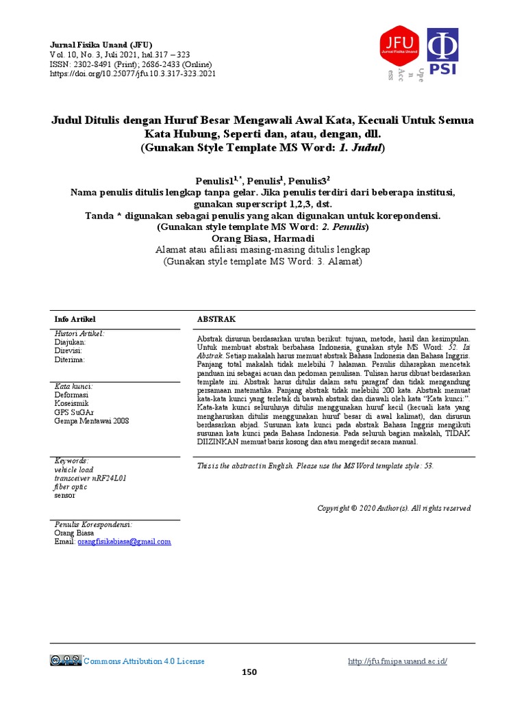 Template Dan Aturan Penulisan JFU 2020-New | PDF