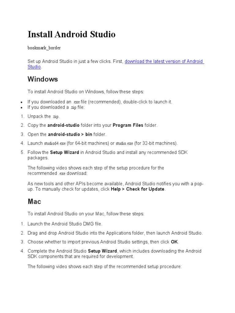 Install Android Studio | PDF | Android (Operating System) | Installation (Computer Programs)