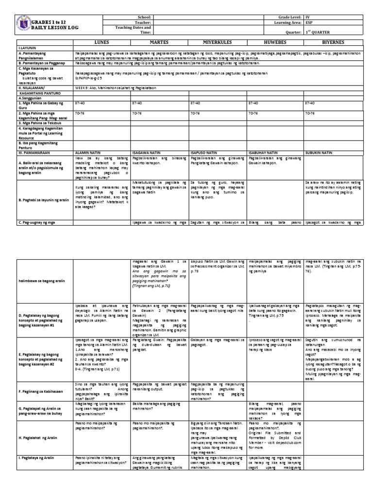 DLL Esp-4 Q1 W9 | PDF