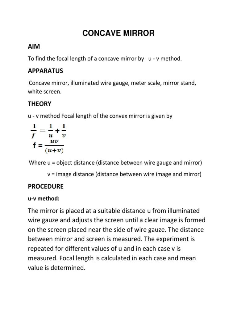 CONCAVE MIRROR - Practical Work Sheet | PDF