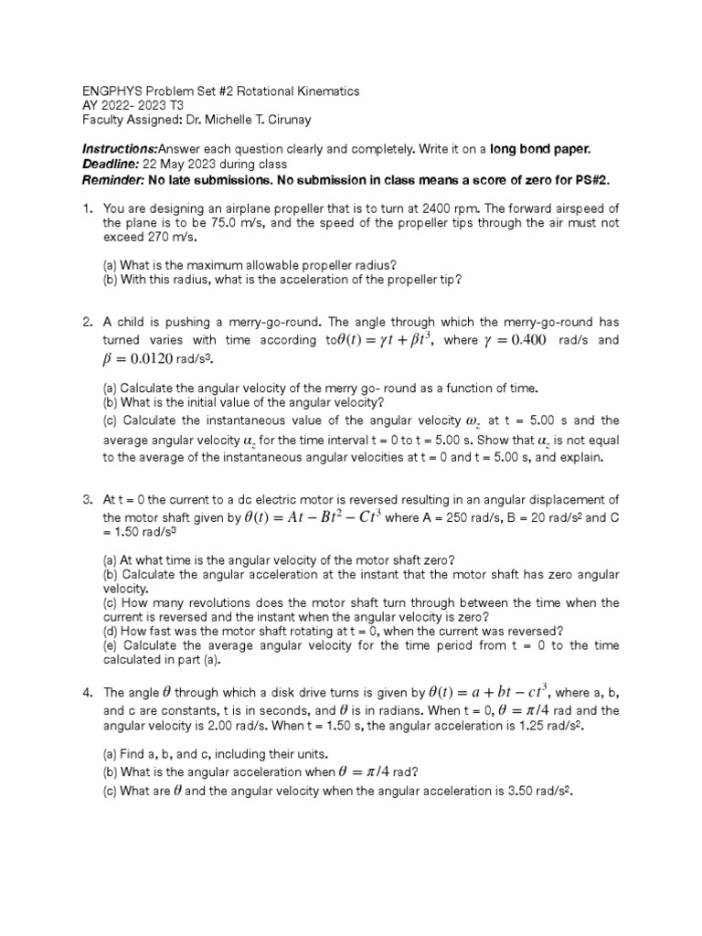Physics Problem Set: Rotational Kinematics | PDF