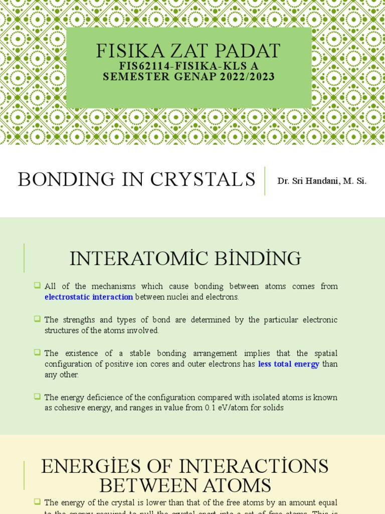 Bonding in Crystals | PDF | Chemical Bond | Intermolecular Force