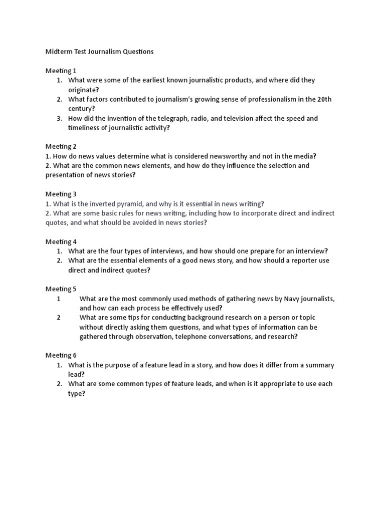 UTS Journalism Questions - Based On Meetings | PDF