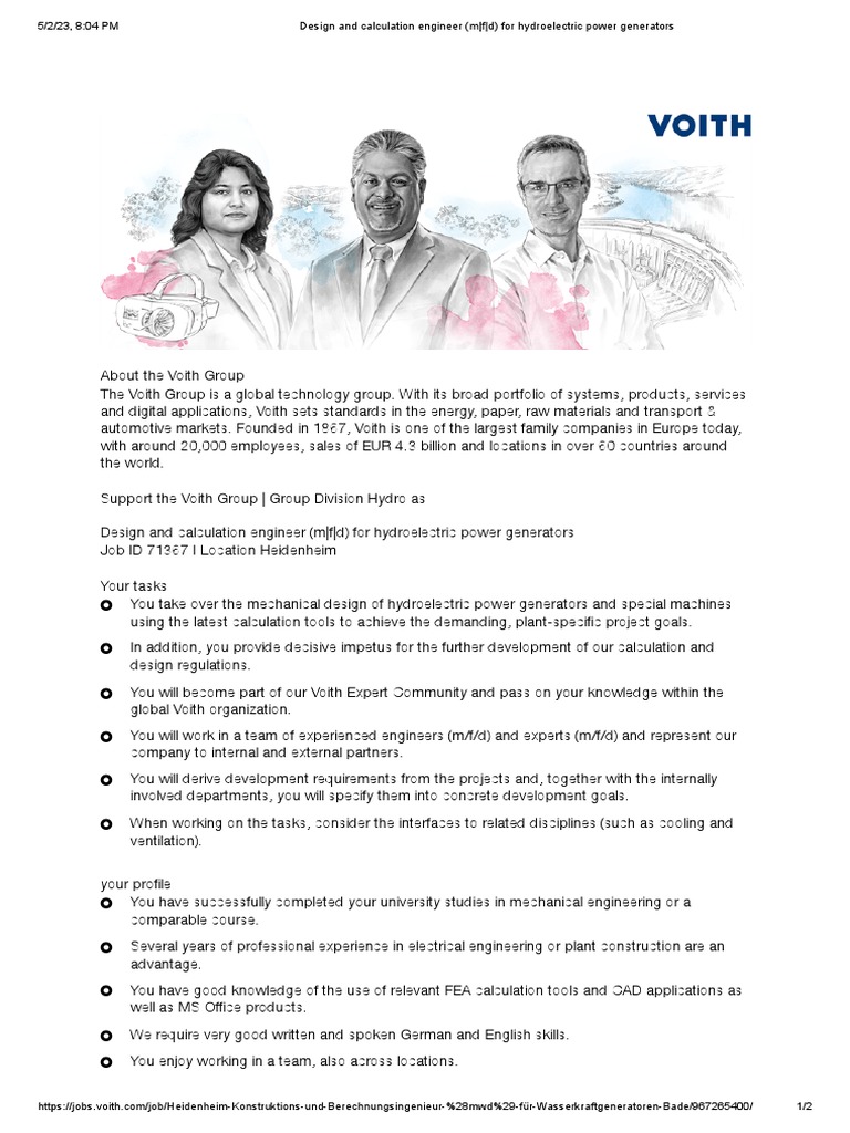 Design and Calculation Engineer (M - F - D) For Hydroelectric Power ...
