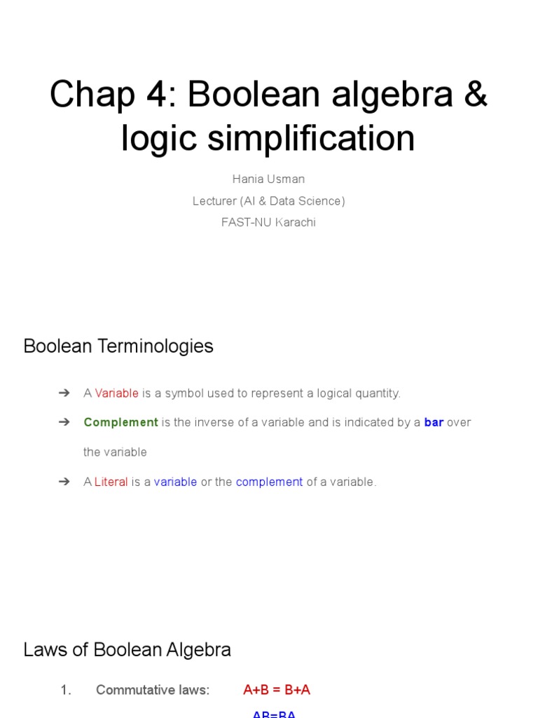 Chapter 4 (Boolean Algebra and Logic Simplification) | PDF ...