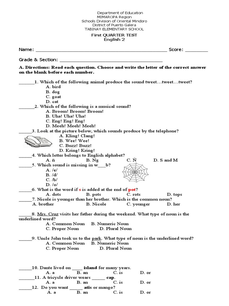 1st-Quarter-TEST-ENGLISH-2 | PDF