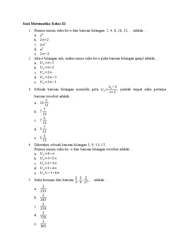 Soal MTK KLS Xi | PDF