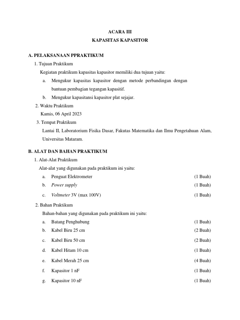 ACARA III Kapasitas Kapasitor | PDF