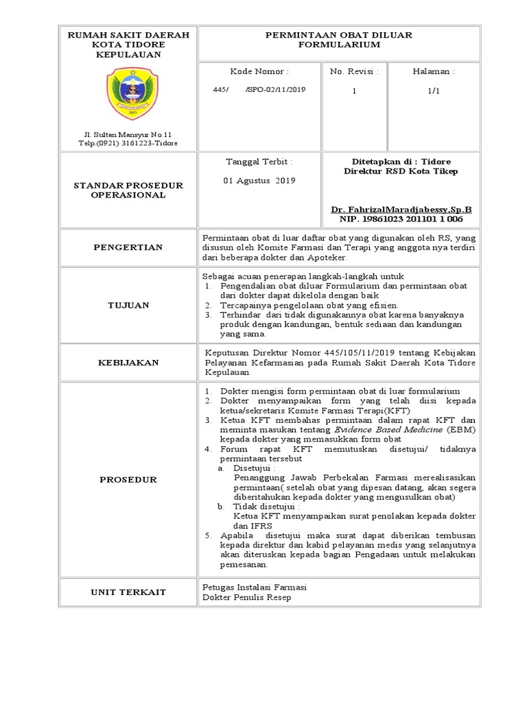 Spo Permintaan Obat Diluar Formularium Pdf